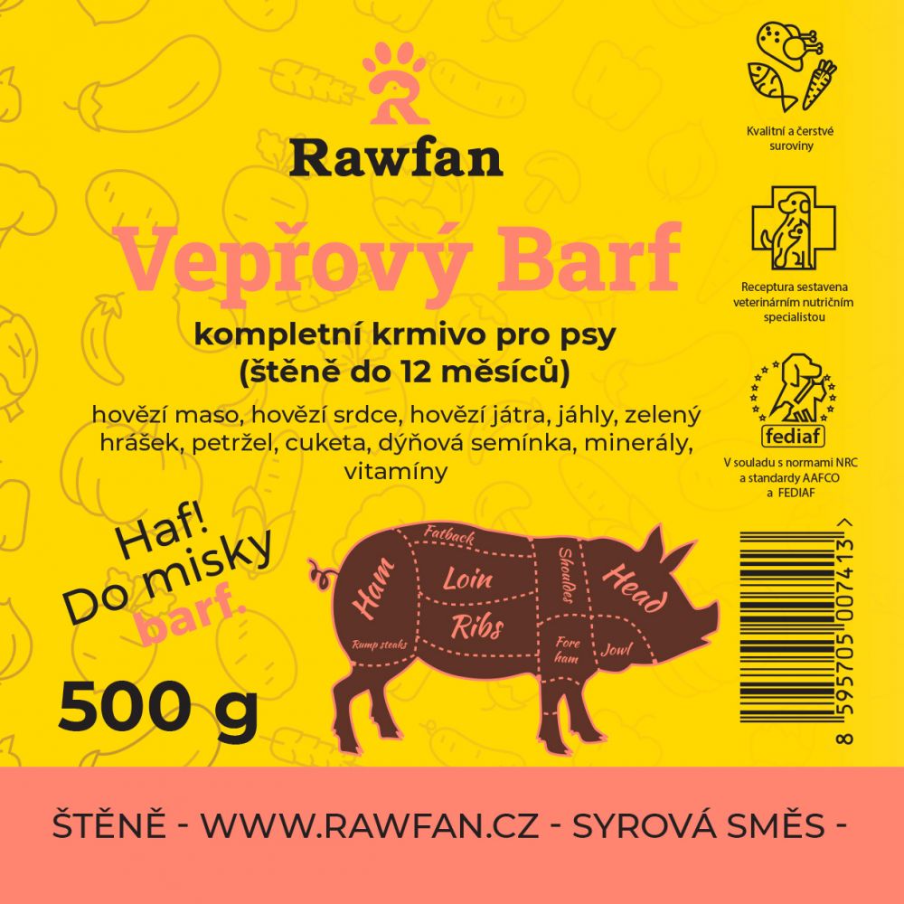 Vepřový BARF štěně, 250g - Rawfan.cz
